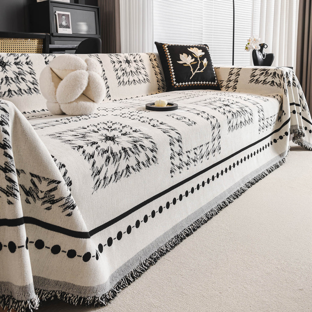Fringed Boho Chic Monochromatic Multi-Purpose Chenille Couch Cover Sof – Slashop.Inc