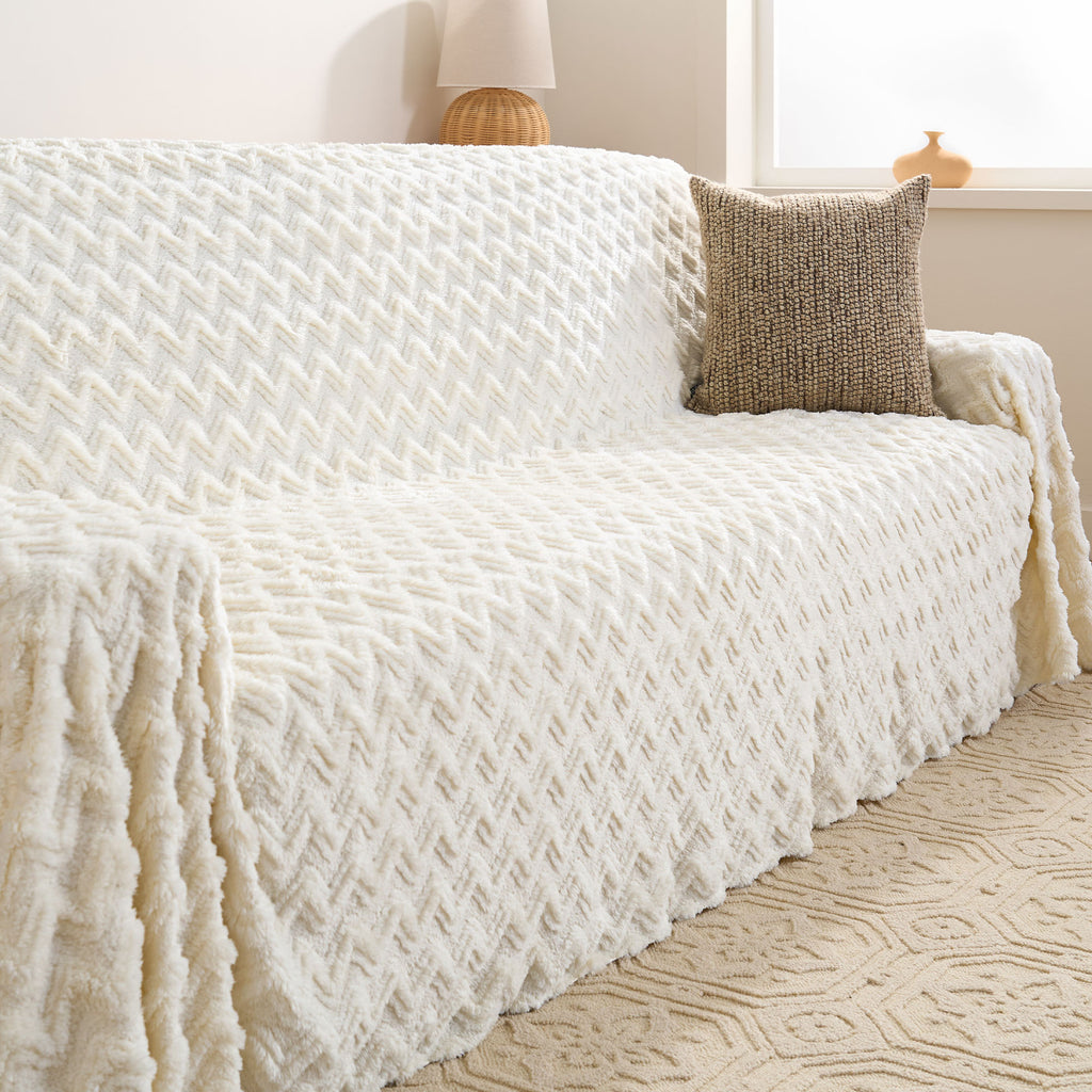 Wave Checkered Velvet Multi-Color Couch Cover Soft Stylish Protective ...