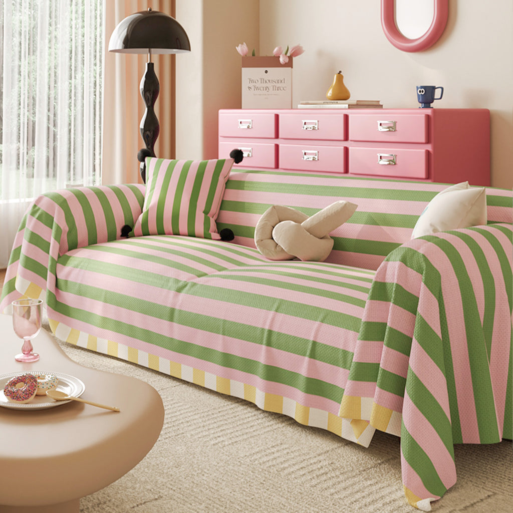 Bold Candy Striped Colorful Multi-Purpose Couch Cover Soft Stylish Bre ...