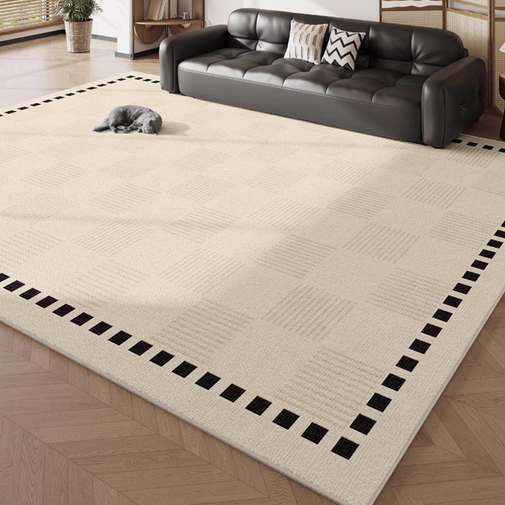 Easy Clean Rug Elegant Checkered Border Spillproof Modern Living Room ...
